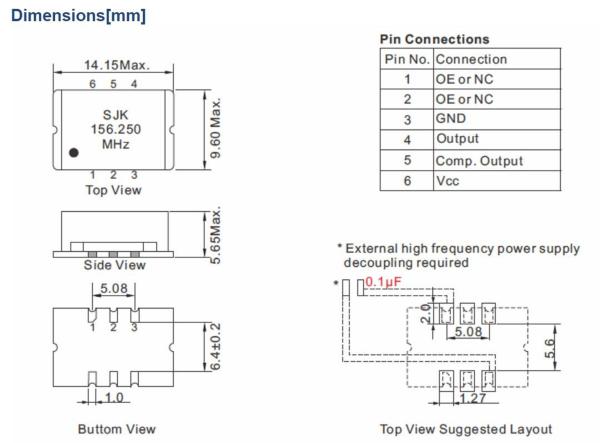 SMD LVPECL VCXO Με 14,2×9,3×5,4mm Με 3,3V ± 25ppm -40~+85 Για σταθμό βάσης