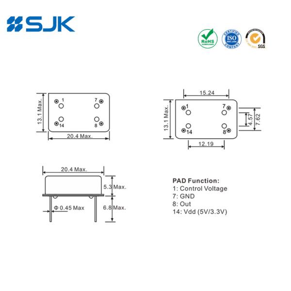 Thru-Hole Full-Size 14Pin DIP VCXO With CMOS Output 3.3V Or 5V With 20.4*13.1mm