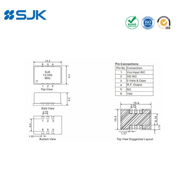 SMD 14*9*5mm OCXO With 6 Pads 5~40MHz 3.3V Or 5V ±30ppb -40~+85 For Digital Switch