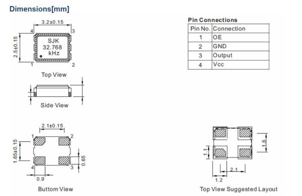 SMD 3225 RTC 32.768KHz Οσιλατήρας 1.8~3.3V ±25ppm CMOS Έκδοση Εφαρμογή ρολογιού σε πραγματικό χρόνο