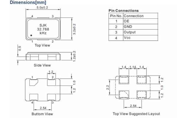 SMD 5032 RTC ταλαντωτής με έξοδο CMOS 32.768KHz 1.8-3.3V ± 25ppm Εφαρμογή ρολογιού πραγματικού χρόνου