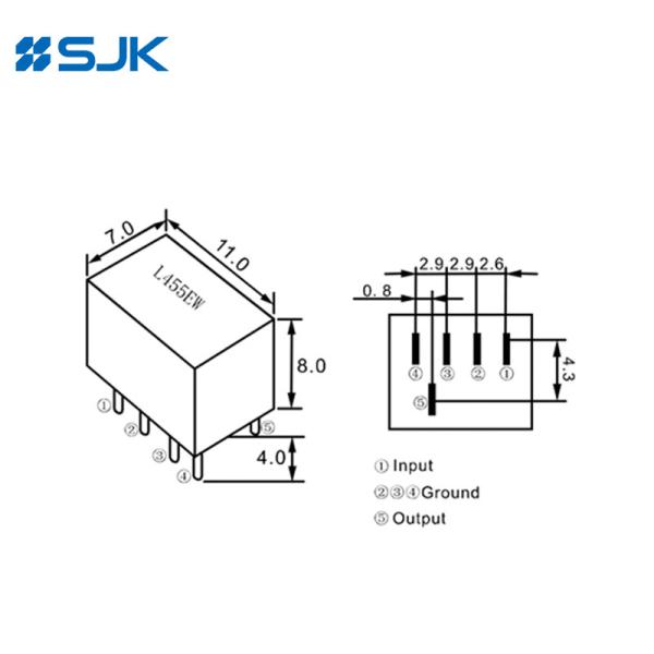 Dip 5Pins Type LT455W Ceramic Filter With 455KHz 11 X 7 X 8mm