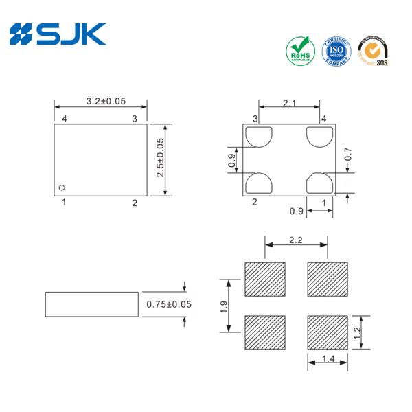 SMD 4 Pads 3225 MEMS χαμηλής ισχύος 14.7456MHz 1.62-3.63V, -20~+70°C ±20ppm