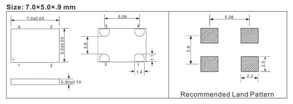 7050 MEMS χαμηλής ισχύος 100.000MHz 1.62-3.63V, -20~+70°C ±20ppm