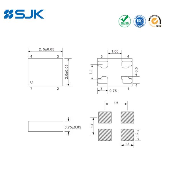 SJK8009 2520 Μέγεθος χαμηλής ισχύος υψηλής συχνότητας ταλαντωτής με 115 έως 137MHz -40~+125°C