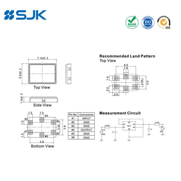 MCF 3 πόλων Μονολιθικό Κρυστάλλινο Φίλτρο 7050 45MHz Με ±15KHz Min/3dB -20~+70°C