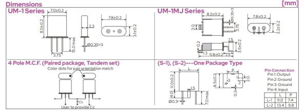 UM-1 Dip 3 Πινς Κρυστάλλινο φίλτρο Υποστήριξη 21,7MHz έως 45MHz Για ραδιόφωνο VHF & UHF