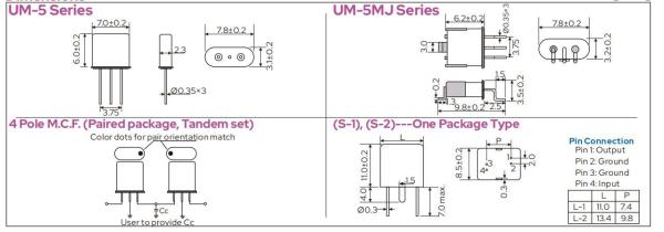 UM - 5 DIP 3 πινς Κρυστάλλινο φίλτρο Υποστήριξη 21,7 MHz έως 45 MHz για ασύρματη τηλεμετρία