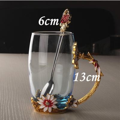 China Tall Crystal Enamel Glasses Heat Resistant Daisy Carved Enamel Glass Cup for Sale for sale