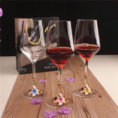 China Factory Price Decorative Red Wine Goblet Gift Craft Crystal Enamel Glass Set for Sale for sale