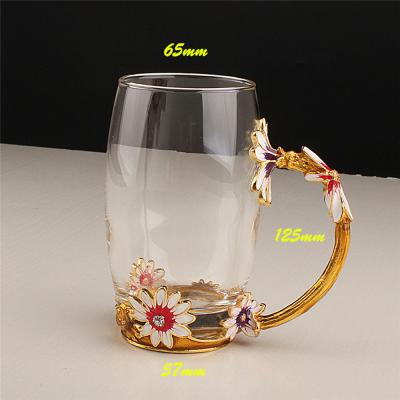 China Creative Handmade Home Decoration Enamel Daisy Flower Crystal Glass Water Coffee Tea Cup for sale