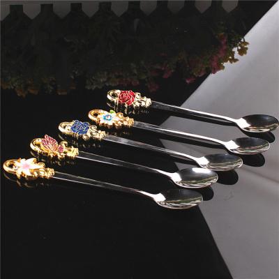 China Creative Decoration Enamel Flower Handle Coffee Tea Stainless Steel Spoon for sale