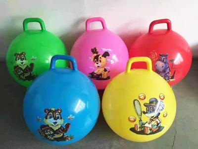 China Kids' Bouncy Jumping Ball with Rubber Handle 18''-24'' Diameter and Customized Design for sale