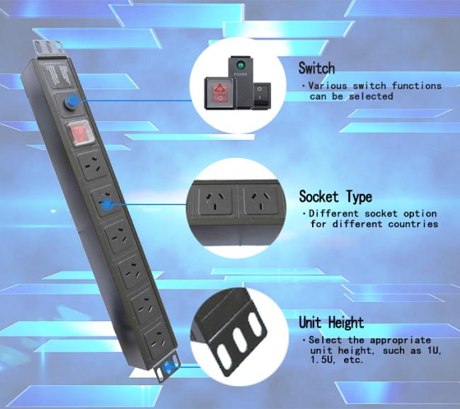 Wholesale 16A 8-Way Metered High Power Rack PDU for Data Center Server Cabinets Australia Type Made of Durable Aluminum Alloy
