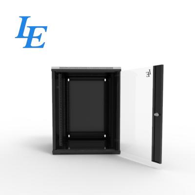 China 6U 9U 12U 15U 18U RAL9004 Black Swing Out Double Section Wall Mount Cabinet Server Rack Enclosure 600 Mm Glass Door for sale