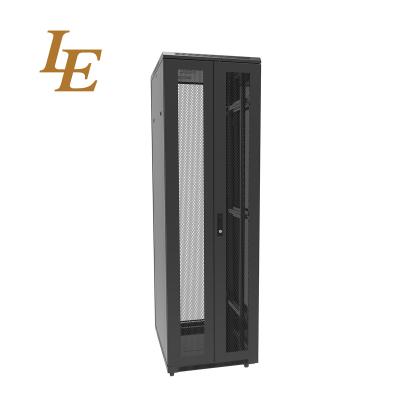 China 19-Inch 42U 600x600mm High Ventilation Data Center Server Racks Dual Open Slided Doors With Handle Locks RAL9004 Black IT Infrastructure Cabinets for sale