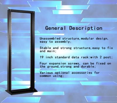 China LE-RC Open Server Rack SPCC Quality Steel Powder Coated Finish 350mm 600mm Depth Options 19 Inch Standard2 Post Open Frame Server Rack 18U-47U 600mm Width 120kg Load Capacity Cold Rolled Steel Constru for sale