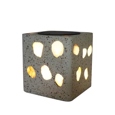 China Marble Cube Solar Table Lamp with Irregular Cutout Glow Pattern and Cable-Free Decorative Placement for Garden and Patio for sale