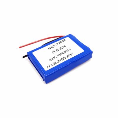 Китай Lipo 7.4V 1000mAh 2S1P Ли-полимерная батарея с сертификацией MSDS модели 523450 совместима с Meow Meow принтером или портативными устройствами продается