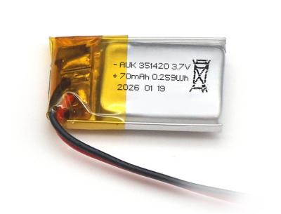 China 351420 3.7V 70mAh Polymer Lithium Battery For Handheld Disinfectors Bluetooth Headset Speaker Led Light With MSDS for sale