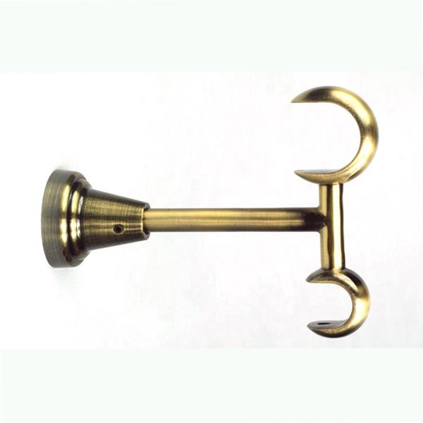 Quality Modern Single Metal Curtain Rod Bracket in Bronze Double Hook Design for sale