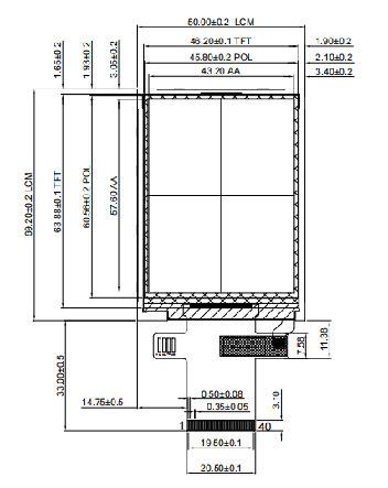2.8 inch IPS LCD display technical drawing