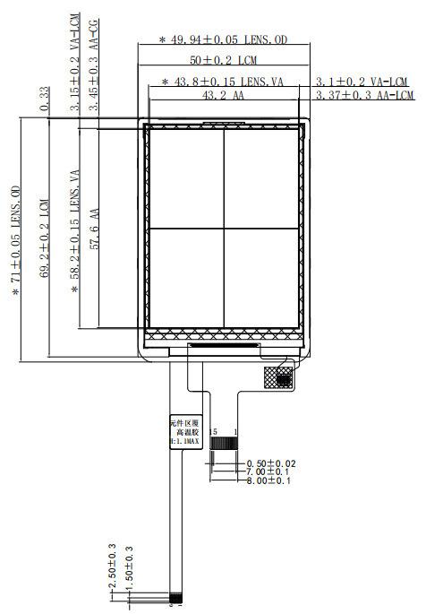 2.8 inch TFT Touch Screen technical drawing