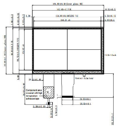 7 inch car LCD display screen product drawing