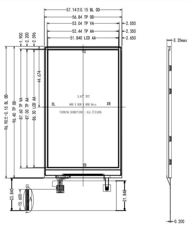 3.97 inch LCD Display Module technical drawing