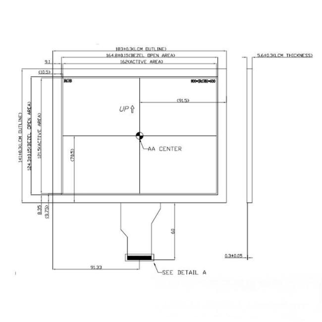 8 inch TFT LCD display technical drawing with dimensions