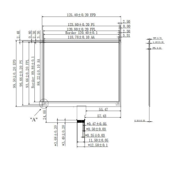5.83 inch Electronic Paper Display technical diagram showing dimensions and connection points
