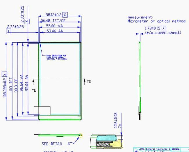 4.3 inch LCD Display Module technical drawing