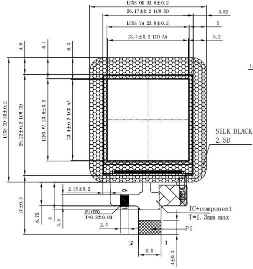 1.3 inch TFT Touch Screen technical drawing