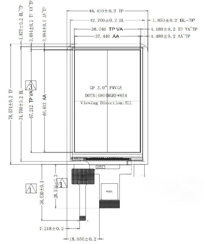 3-inch TFT touch display technical diagram