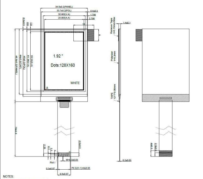 1.92 inch OLED Display Module technical diagram