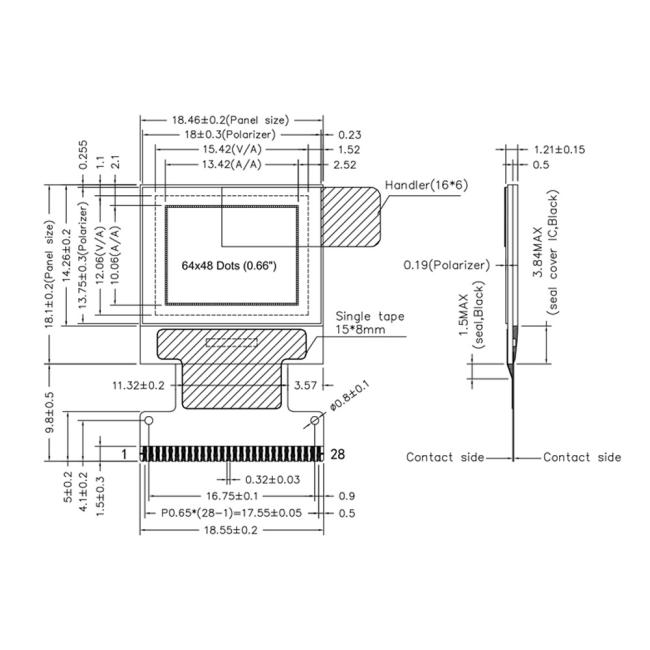 0.66 inch OLED Display Module technical drawing