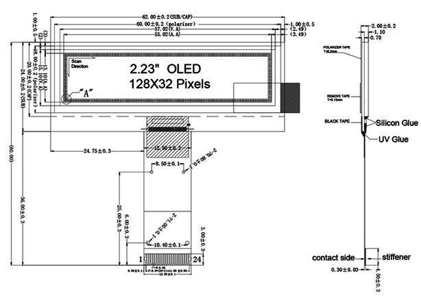 2.23 inch OLED Display Module technical diagram