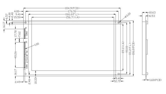 7 inch car display screen technical drawing