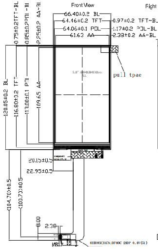 5 inch TFT LCD display technical drawing