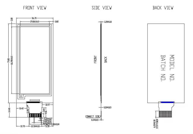 2.9 inch Electronic Paper Display Module with dimensions and connection details
