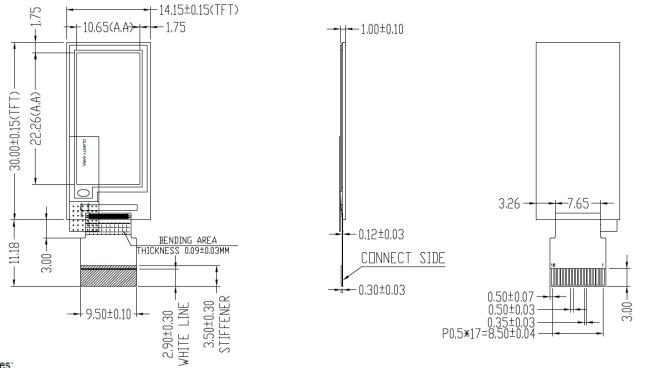 0.97 inch Electronic Paper Display technical drawing showing dimensions and interface details