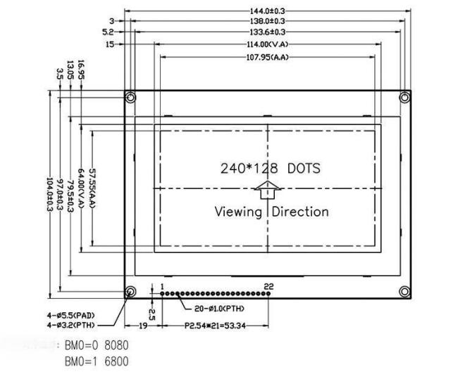 5.1 inch COG LCD Display technical drawing showing dimensions and connector details
