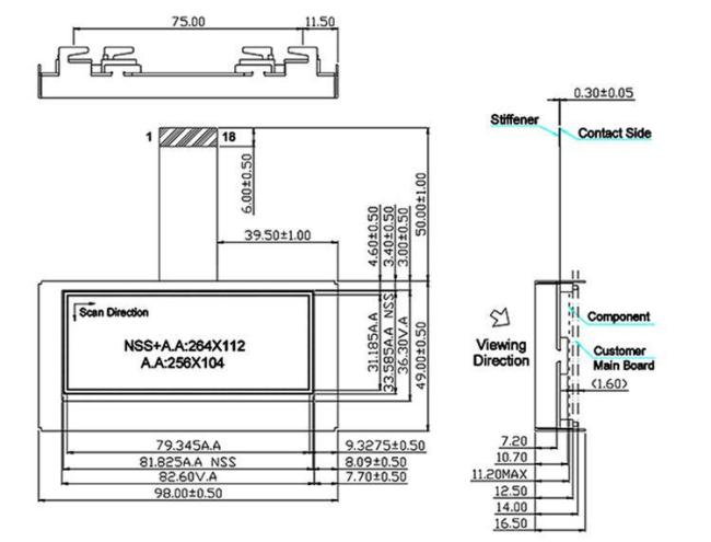 3.5 inch COG LCD Display technical diagram showing dimensions and interface details