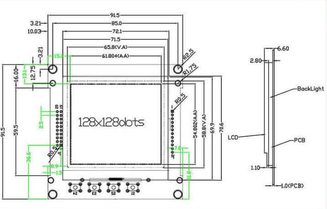 3.5 inch COG LCD Display technical drawing showing dimensions and interface details