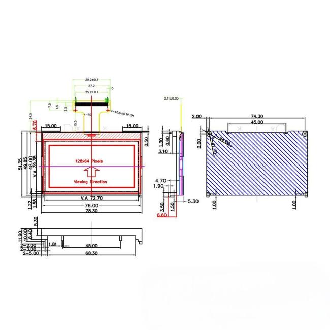 3.2 inch COG LCD Display technical drawing showing dimensions and interface details