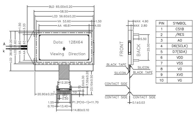 2.4 inch STN LCD Display technical diagram showing dimensions and connection points