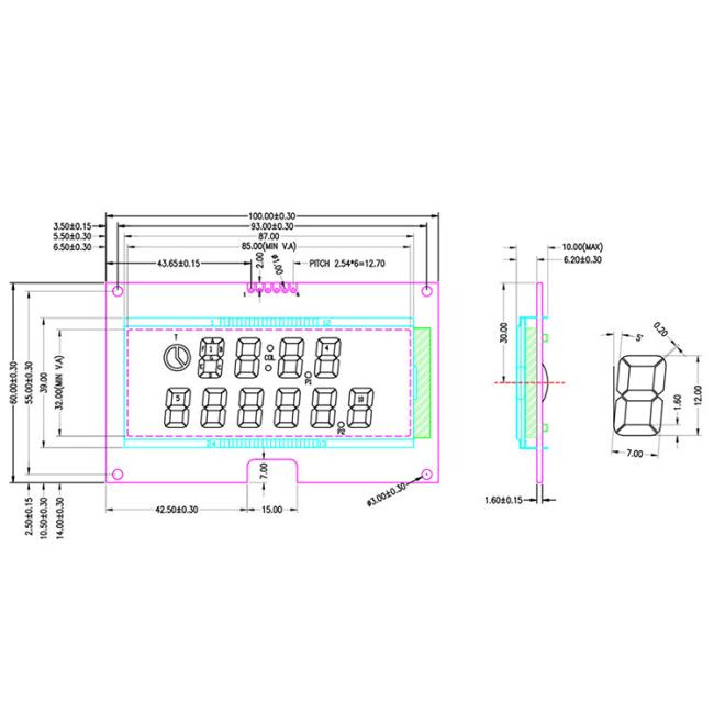 3.5 Inch VA LCD Display technical diagram showing dimensions and pin configuration