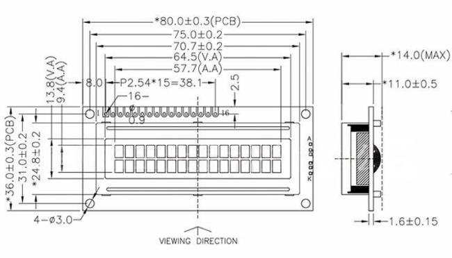 2.5 Inch STN LCD Display technical drawing