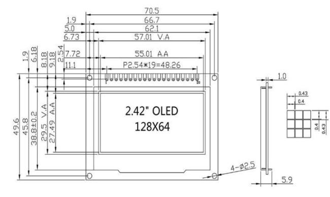 2.42 Inch OLED LCD Display technical drawing