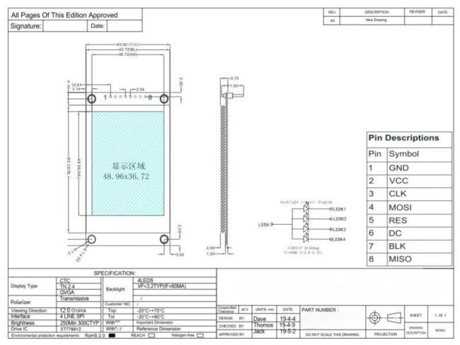 2.4 Inch UART LCD Display with SPI Interface and PCBA Board